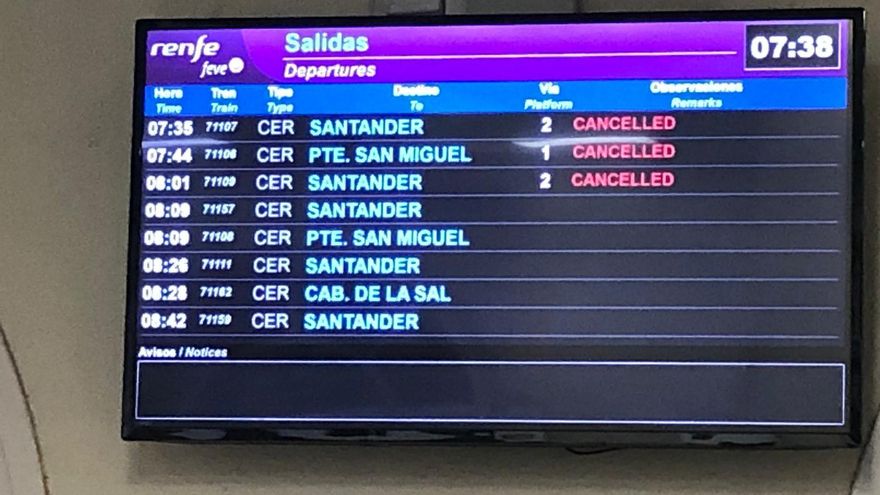 Una avería provoca cancelaciones y retrasos en 16 trenes de Cantabria